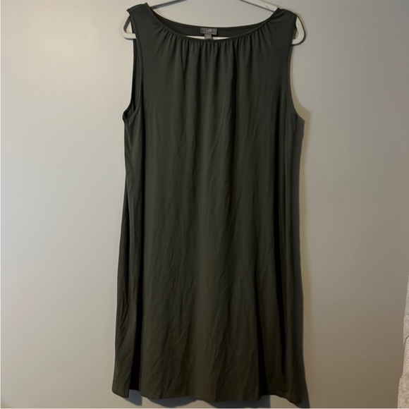 J. Jill | Dresses | Jjill Olive Green Sleeveless Midi Dress Minimalist ...